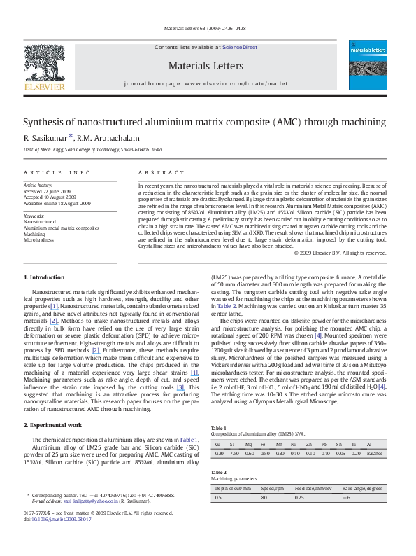 (PDF) Synthesis of nanostructured aluminium matrix composite (AMC ...
