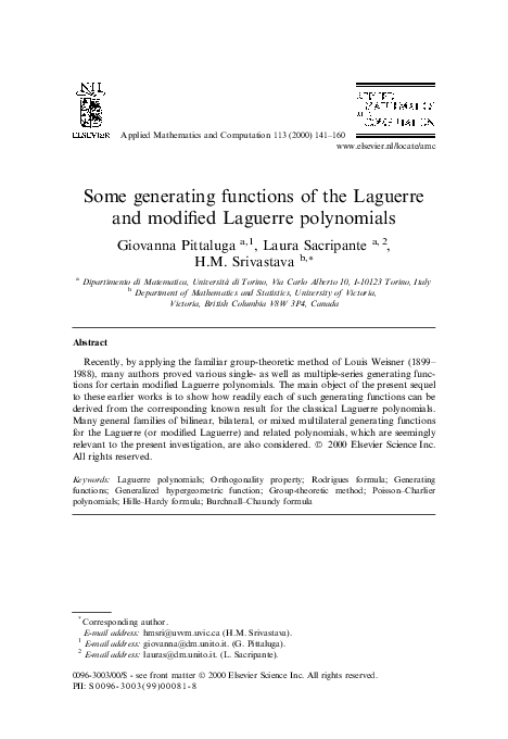 (PDF) Some generating functions of the Laguerre and modified Laguerre polynomials