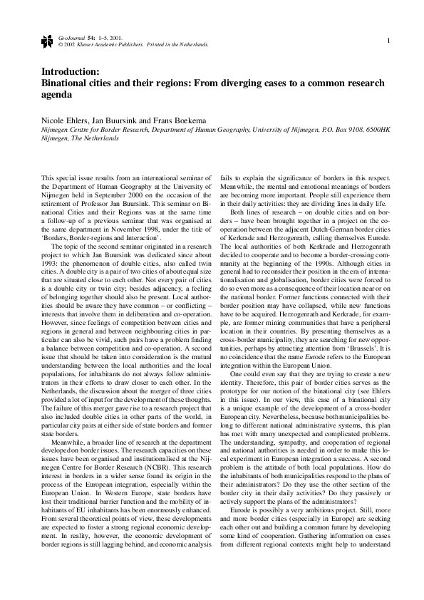 (PDF) Introduction: Binational cities and their regions: From diverging ...
