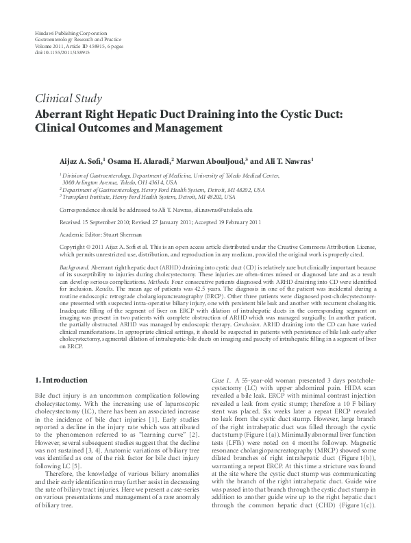 (PDF) Aberrant Right Hepatic Duct Draining into the Cystic Duct ...