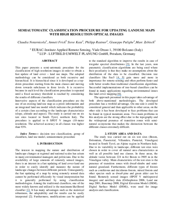 (PDF) Semiautomatic classification procedure for updating landuse maps with high resolution ...