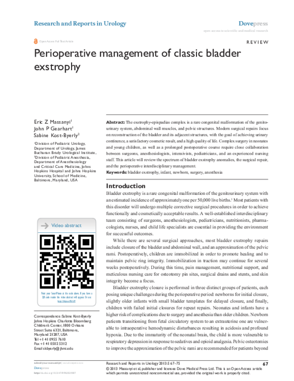 (PDF) Perioperative Care in Bladder Exstrophy Surgery