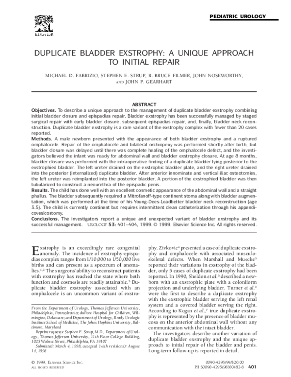(PDF) Duplicate bladder exstrophy: a unique approach to initial repair