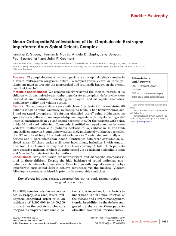 (PDF) The Neuro-Orthopedic Manifestations of the Omphalocele Exstrophy ...