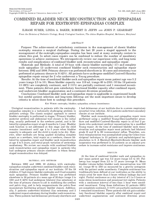 (PDF) COMBINED BLADDER NECK RECONSTRUCTION AND EPISPADIAS REPAIR FOR ...