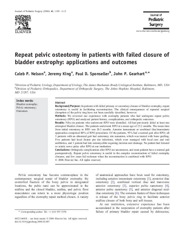 (PDF) Steel minus Salter (SMS) osteotomy in recurrent bladder exstrophy ...