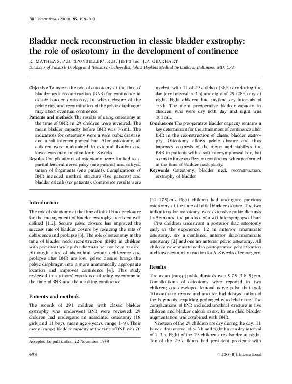 (PDF) Bladder neck reconstruction in classic bladder exstrophy: the ...