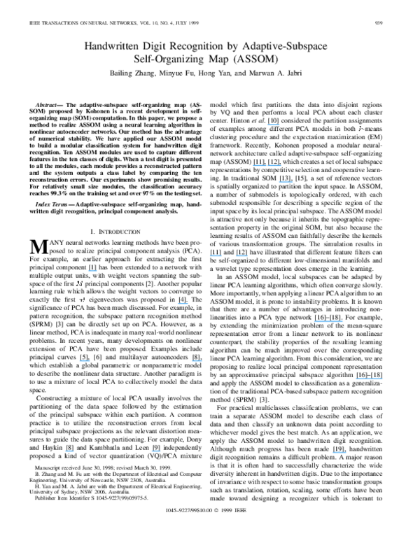 (PDF) Handwritten digit recognition by adaptive-subspace self-organizing map (ASSOM)