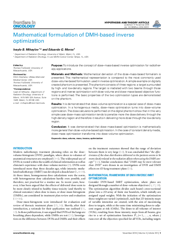 (PDF) Mathematical Formulation of DMH-Based Inverse Optimization