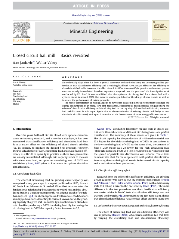 (PDF) Closed circuit ball mill – Basics revisited