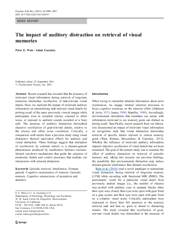 Pdf The Impact Of Auditory Distraction On Retrieval Of Visual Memories