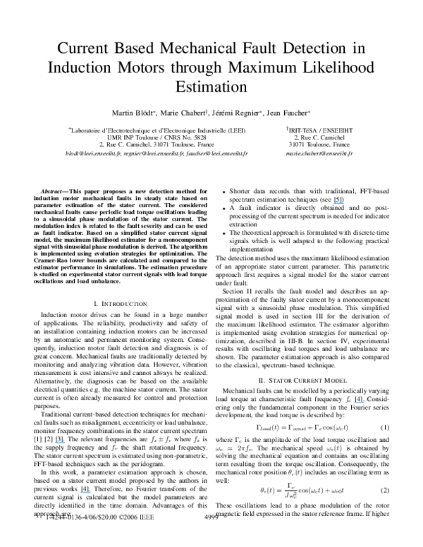(PDF) Current Based Mechanical Fault Detection in Induction Motors ...