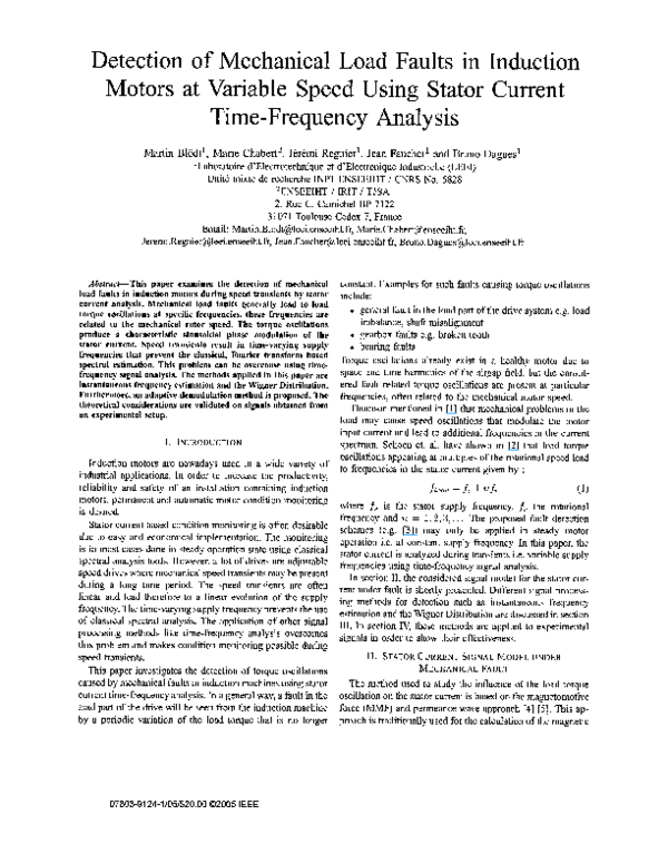 (PDF) Detection of mechanical load faults in induction motors at variable speed using stator ...