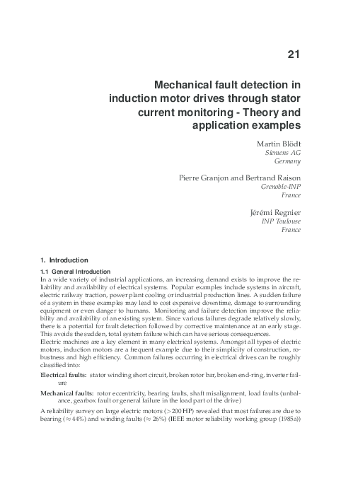 (PDF) Mechanical Fault Detection in Induction Motor Drives through Stator Current Monitoring ...