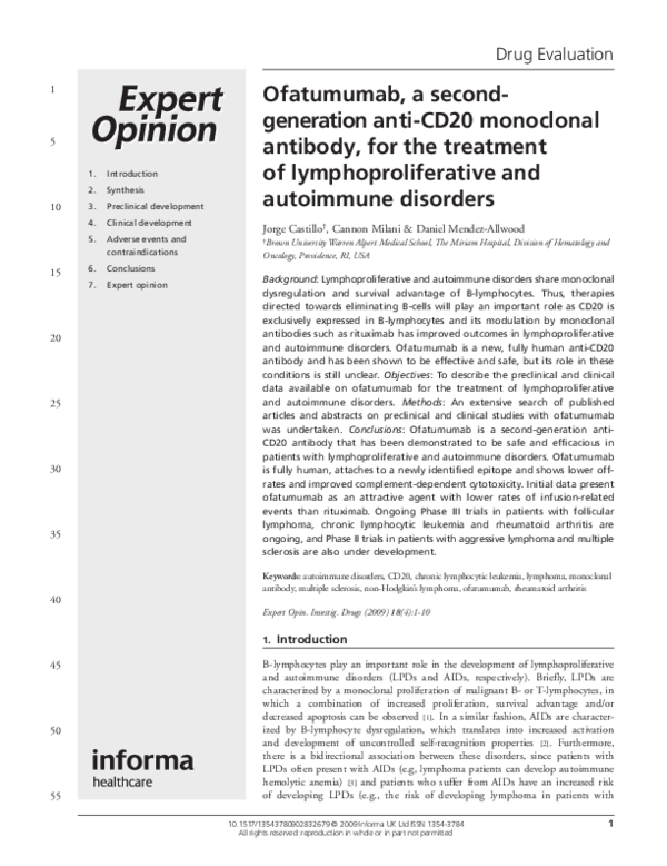 (PDF) Ofatumumab, a second-generation anti-CD20 monoclonal antibody ...