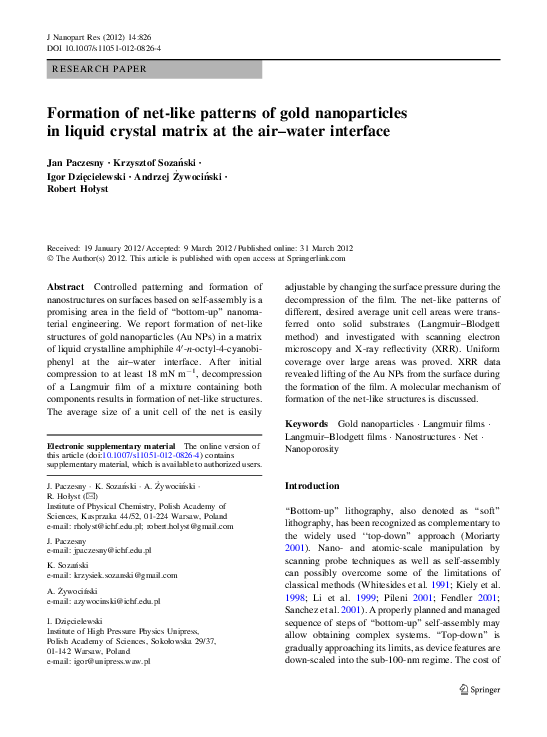(PDF) Formation of net-like patterns of gold nanoparticles in liquid ...
