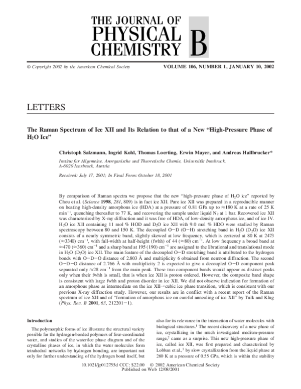 (PDF) The Raman Spectrum of Ice XII and Its Relation to that of a New ...