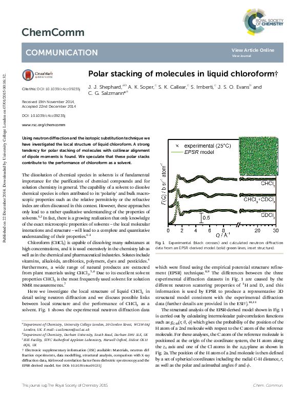 (PDF) Polar stacking of molecules in liquid chloroform