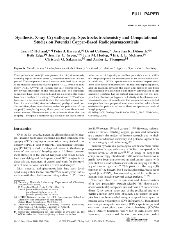 (PDF) Synthesis, X‐ray Crystallography, Spectroelectrochemistry and Computational Studies on ...