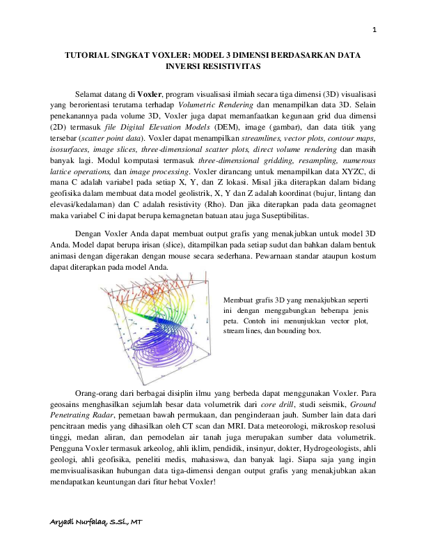 (PDF) TUTORIAL SINGKAT VOXLER: MODEL 3 DIMENSI BERDASARKAN DATA INVERSI RESISTIVITAS