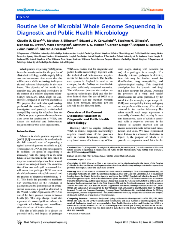 (PDF) Routine Use of Microbial Whole Genome Sequencing in Diagnostic and Public Health Microbiology