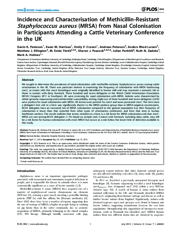 (PDF) Incidence and Characterisation of Methicillin-Resistant Staphylococcus aureus (MRSA) from ...