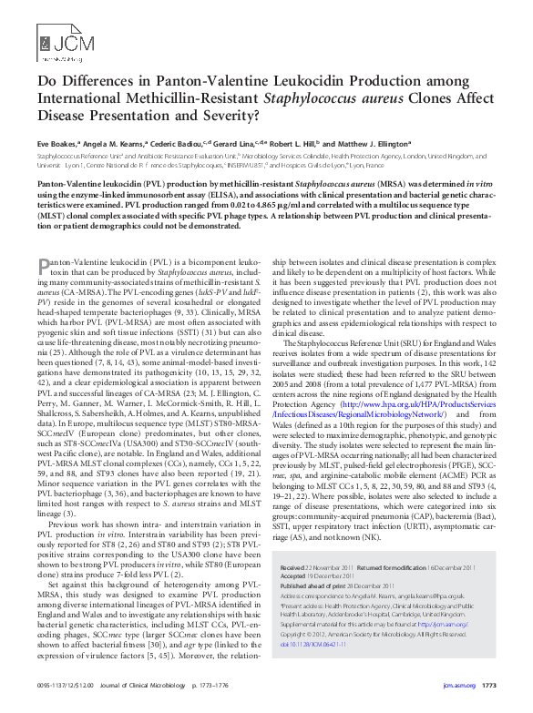 (PDF) Do Differences in Panton-Valentine Leukocidin Production among International Methicillin ...