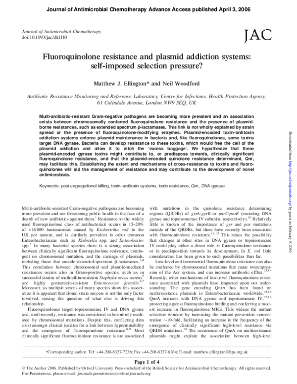 (PDF) Fluoroquinolone resistance and plasmid addiction systems: self ...