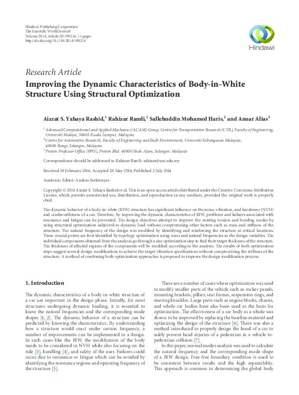 (PDF) Improving the Dynamic Characteristics of Body-in-White Structure ...