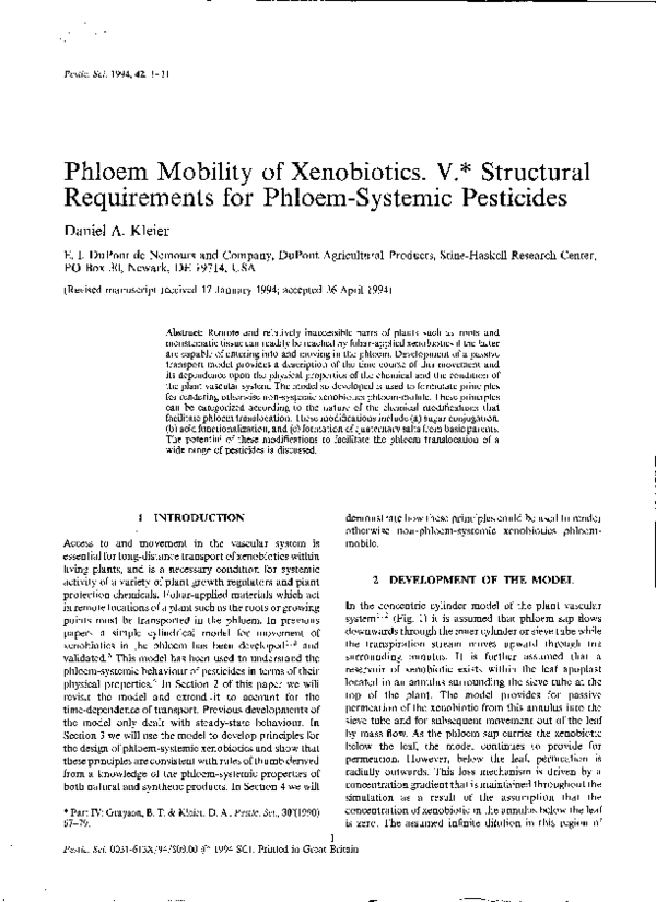 (PDF) Phloem mobility of xenobiotics. V. Structural requirements for ...
