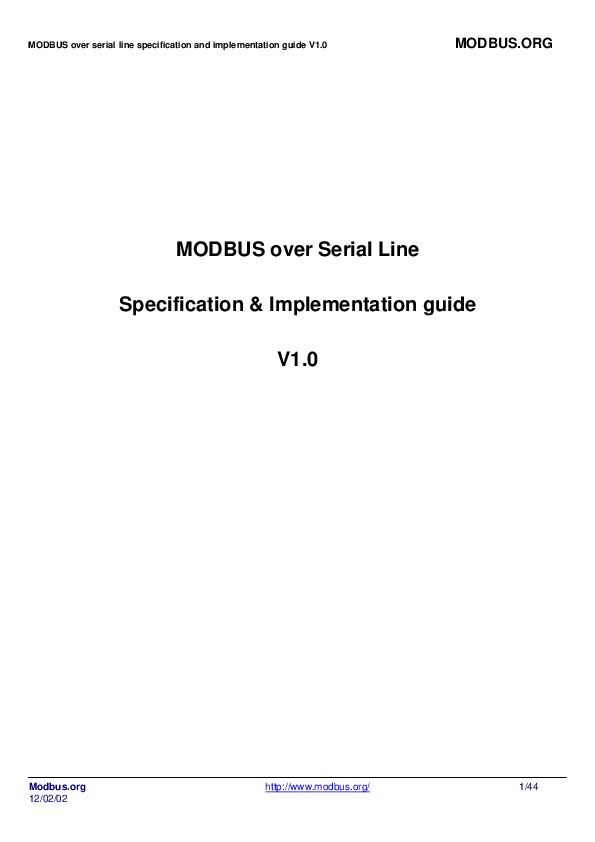 (PDF) MODBUS over serial line specification and implementation guide V1.0 MODBUS over Serial ...