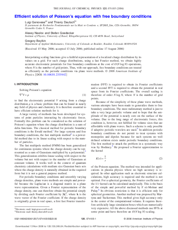 (PDF) Efficient solution of Poisson’s equation with free boundary conditions