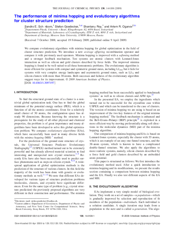 (PDF) The performance of minima hopping and evolutionary algorithms for cluster structure prediction