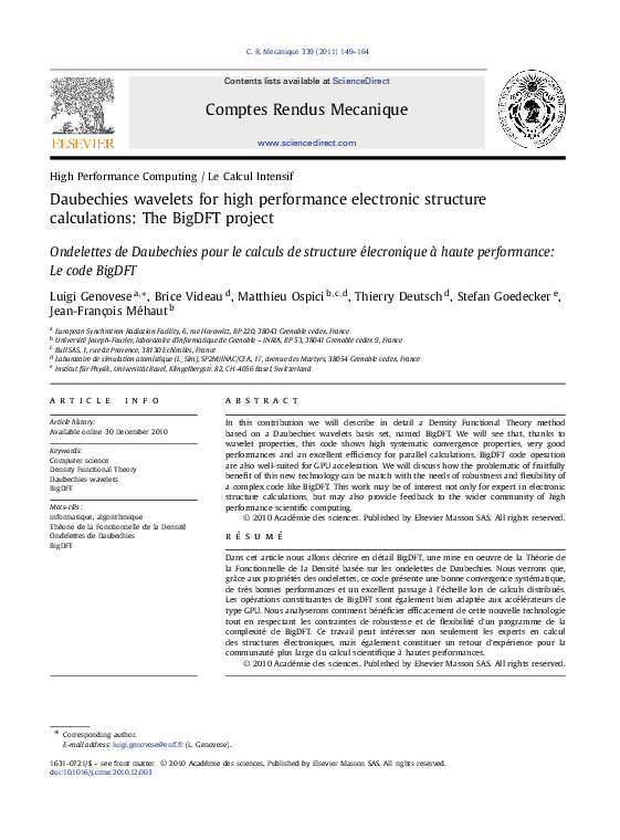 (PDF) Daubechies wavelets for high performance electronic structure calculations: The BigDFT project