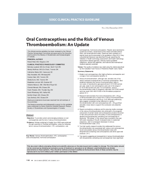 (PDF) SOGC clinical practice guidelines: Oral contraceptives and the ...