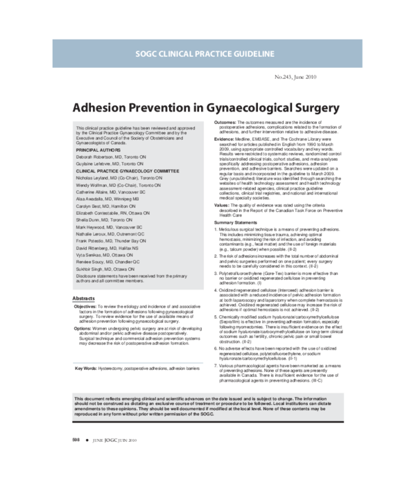 (PDF) SOGC clinical practice guidelines: Adhesion prevention in ...