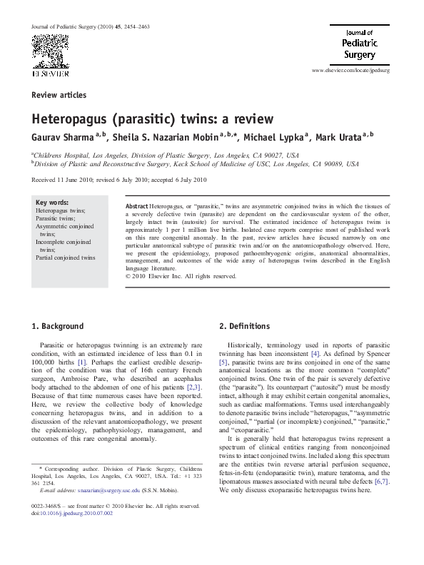 (PDF) Heteropagus (parasitic) twins: a review
