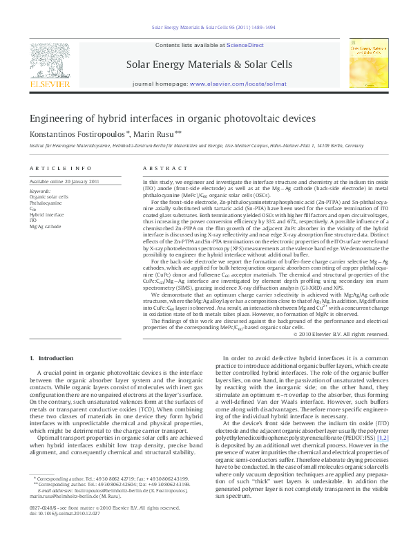 (PDF) Engineering of hybrid interfaces in organic photovoltaic devices