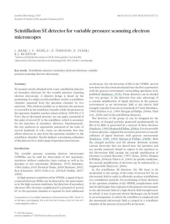 (PDF) Scintillation Secondary Electron Detector For ESEM And SEM