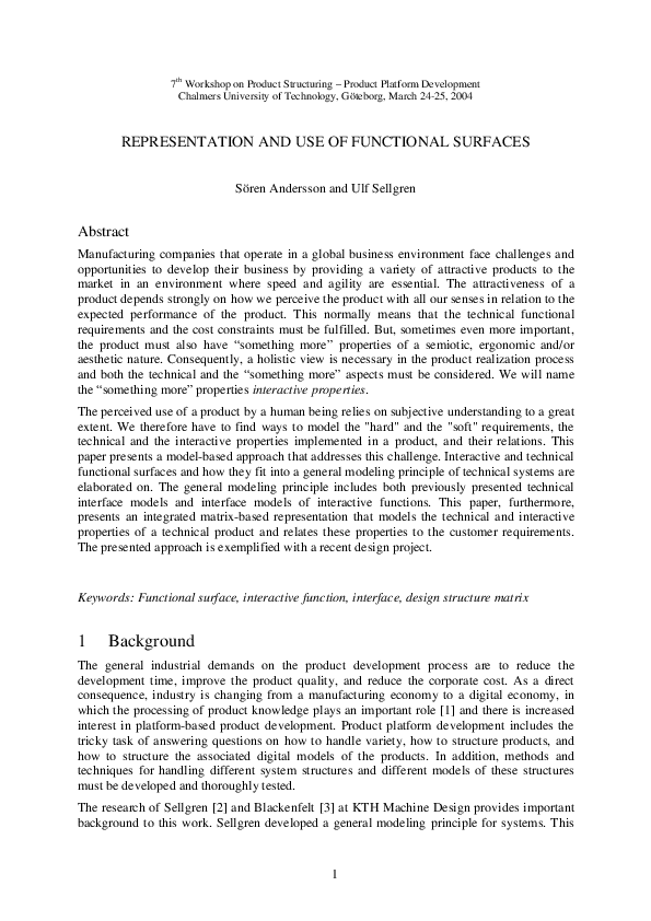 (PDF) REPRESENTATION AND USE OF FUNCTIONAL SURFACES