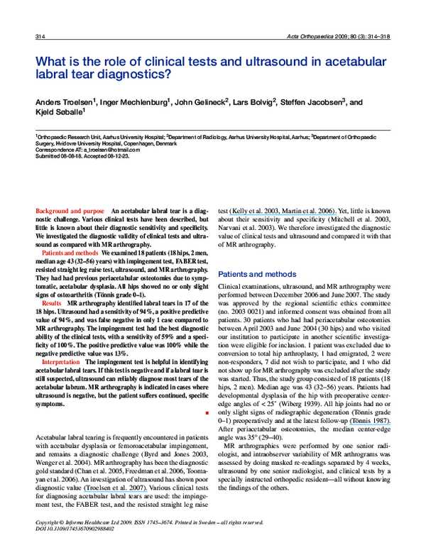 (PDF) What is the role of clinical tests and ultrasound in acetabular ...