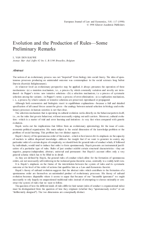 (PDF) Evolution and the Production of Rules--Some Preliminary Remarks