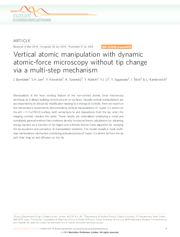 (PDF) Vertical atomic manipulation with dynamic atomic-force microscopy without tip change via a ...