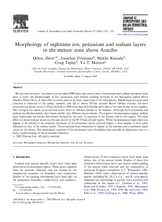 (PDF) Morphology of nighttime ion, potassium and sodium layers in the ...