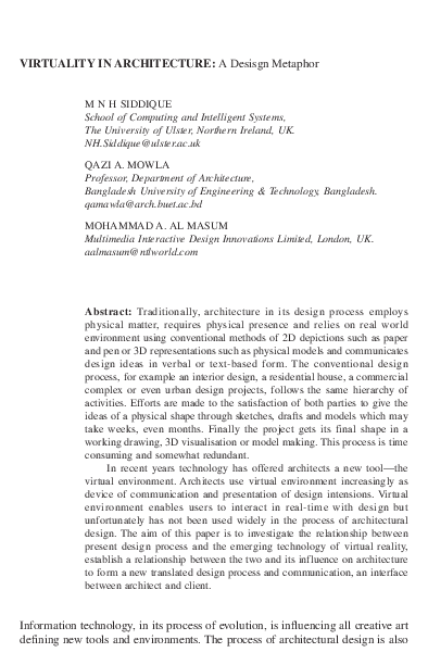 (PDF) Virtuality in Architecture: A Design Metaphor