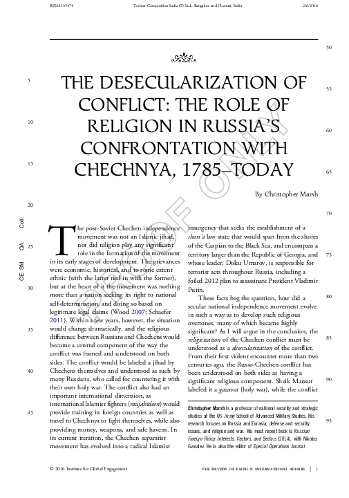 (PDF) The Desecularization of Conflict: The Role of Religion in Russia ...