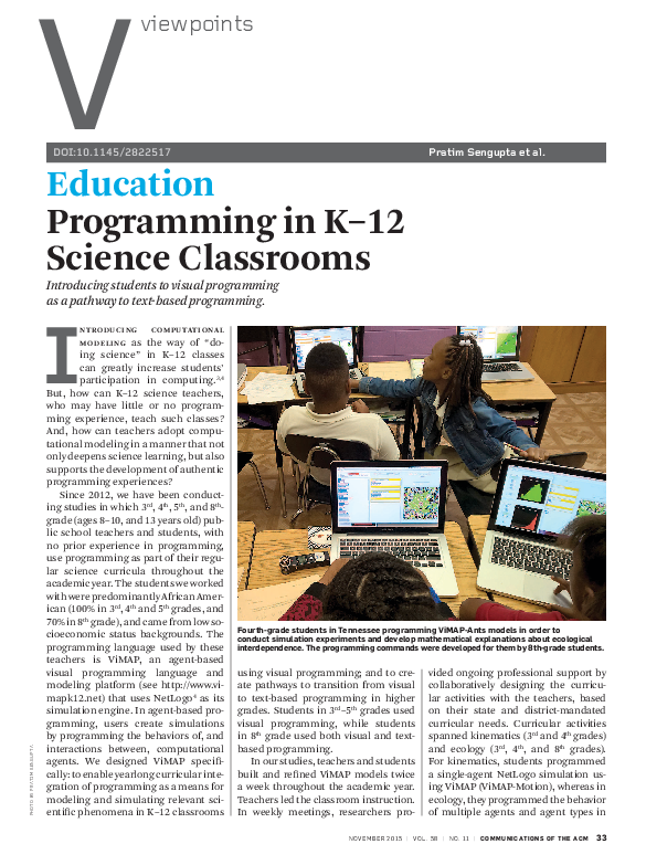 (PDF) Programming in K12 Science Classrooms