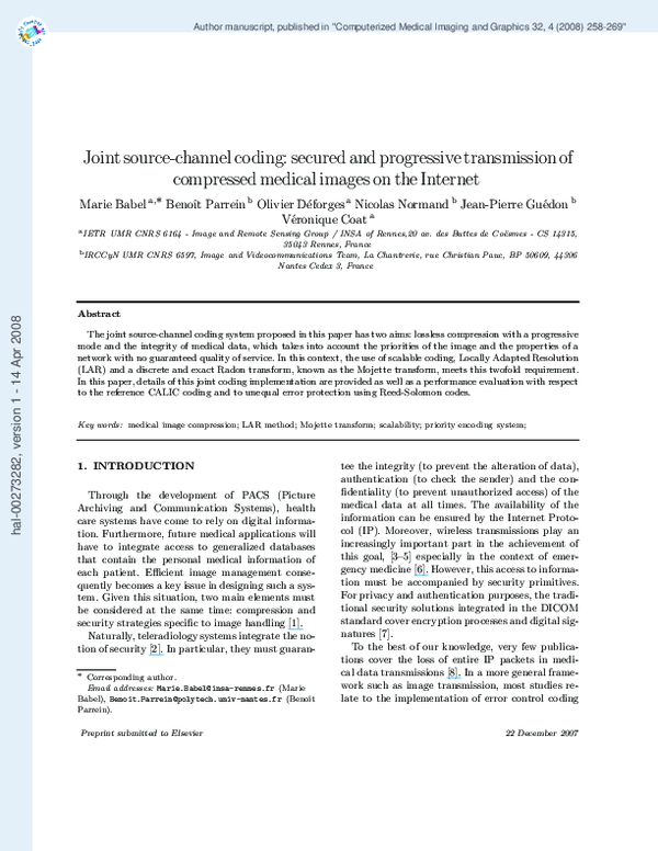 (PDF) Joint source–channel coding: Secured and progressive transmission of compressed medical ...