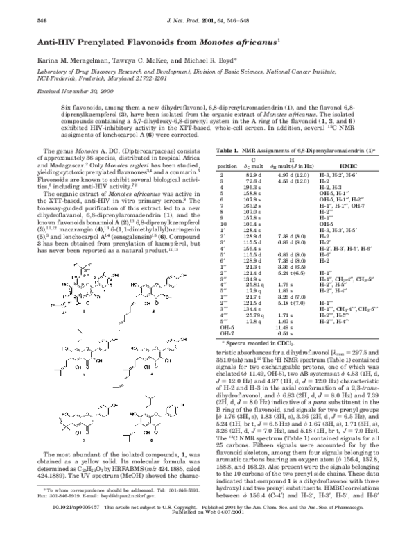 (PDF) Anti-HIV Prenylated Flavonoids from Monotes africanus 1