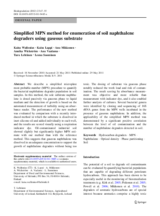 (PDF) Simplified MPN method for enumeration of soil naphthalene ...